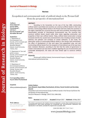 Geopolitical and environmental study of artificial islands in the ...