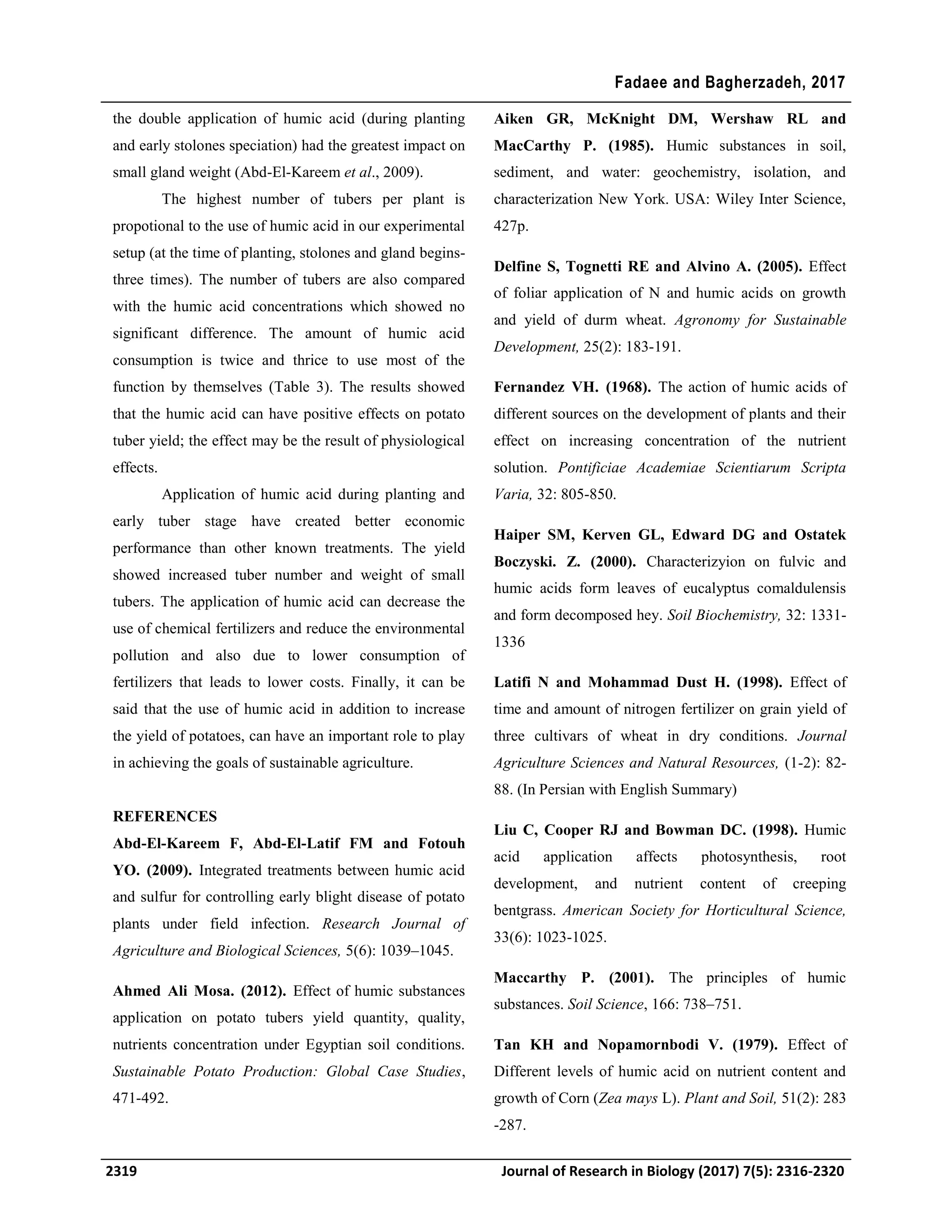 Evaluating the effect of humic acid on the yield of three varieties of ...