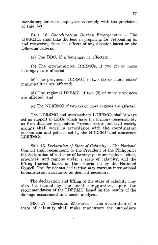 Ra 10121 - Philippine Disaster Risk Reduction and Management Act of ...