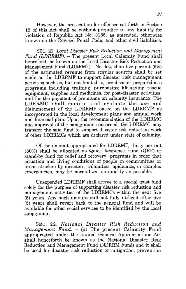 Ra 10121 - Philippine Disaster Risk Reduction and Management Act of ...