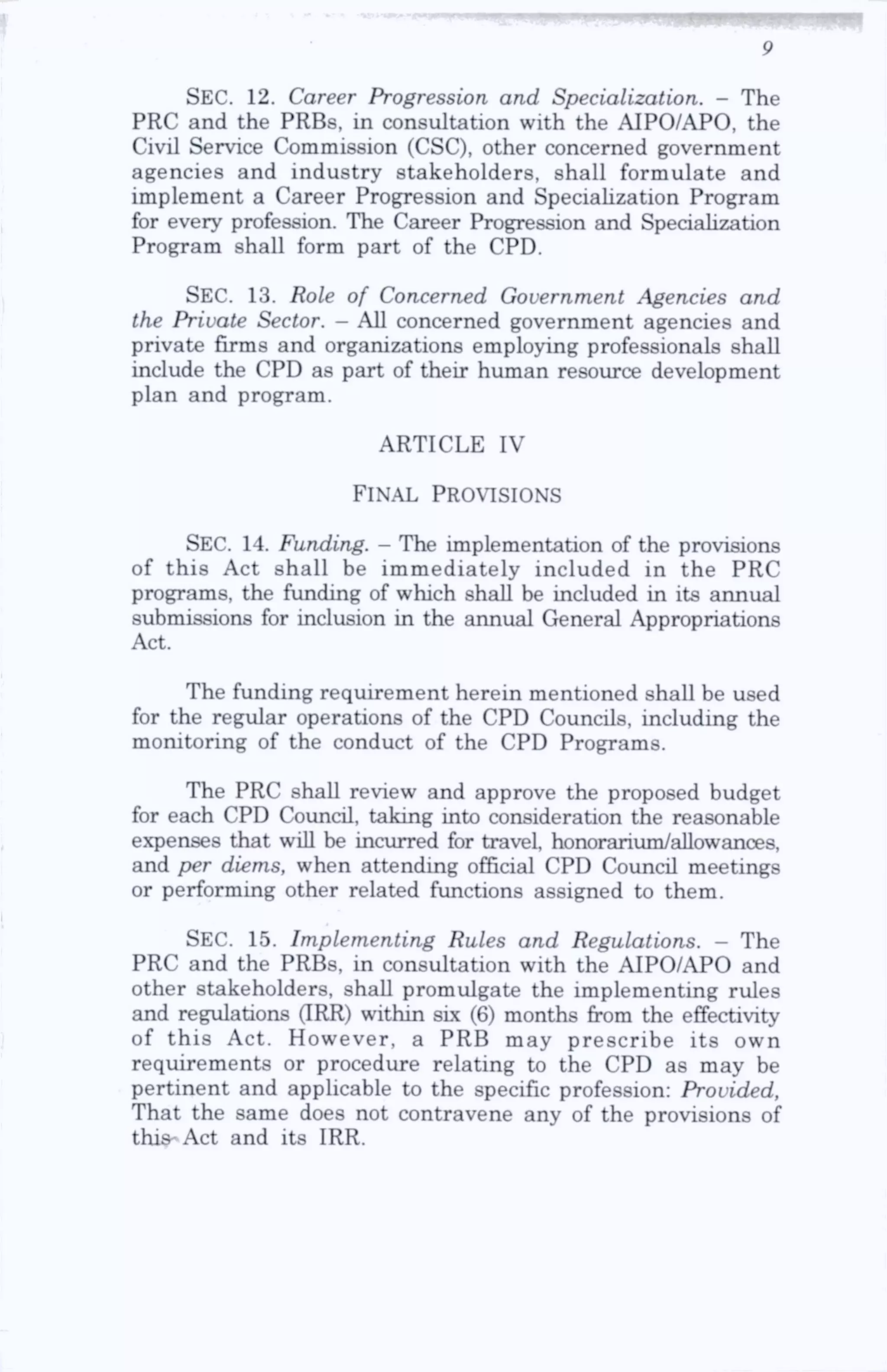 Ra 10912 AN ACT MANDATING AND STRENGTHENING THE CONTINUING PROFESSIONAL ...