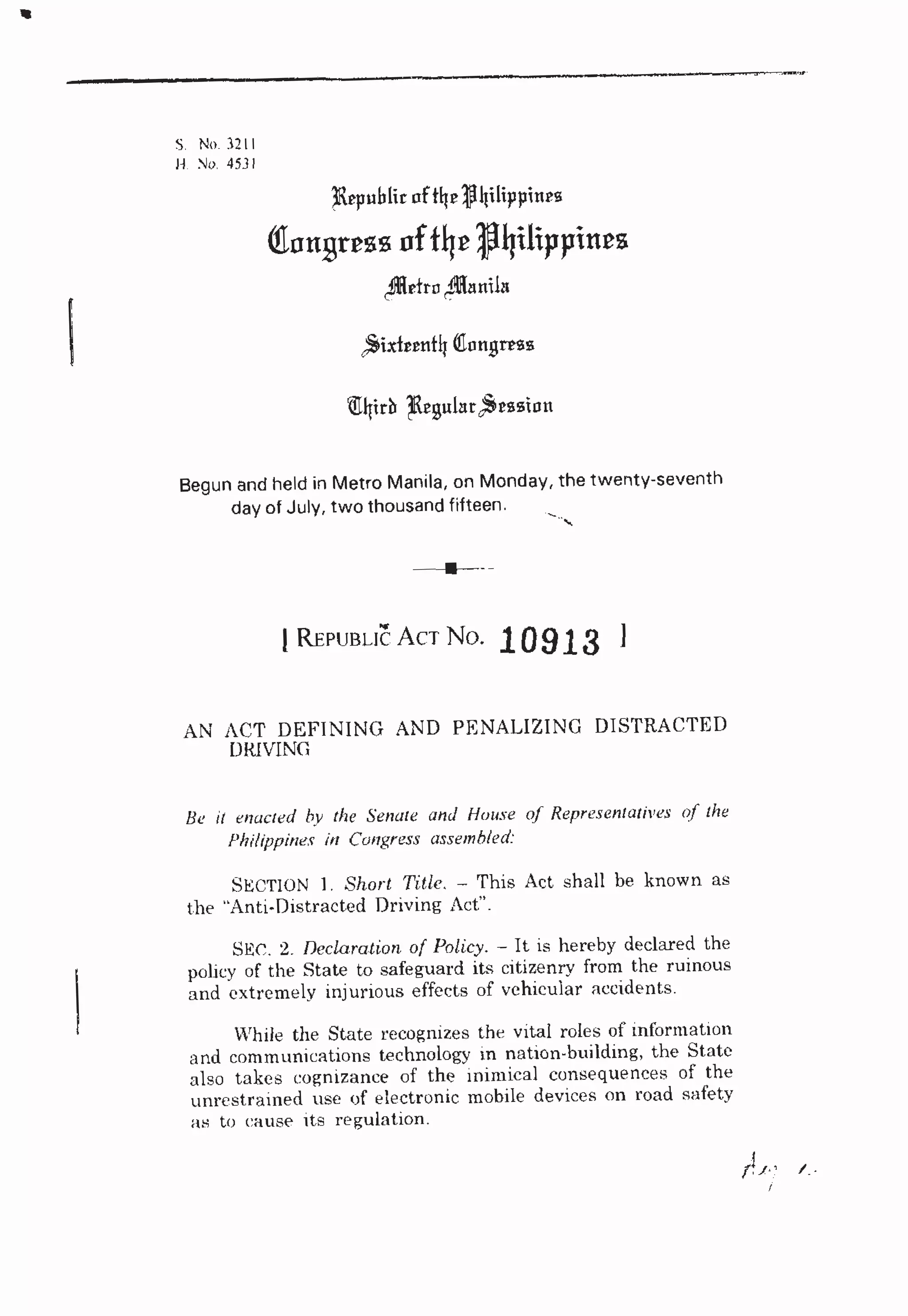 RA 10913 Anti-Distracted Driving | PDF