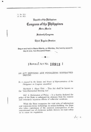 RA 10913 Anti-Distracted Driving | PDF