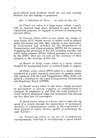 RA10916 - Road Speed Limiter Act 2016 | PDF