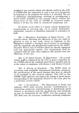 RA10916 - Road Speed Limiter Act 2016 | PDF