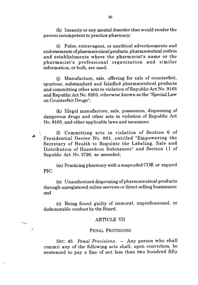 RA 10918 - Philippine Pharmacy Act | PDF