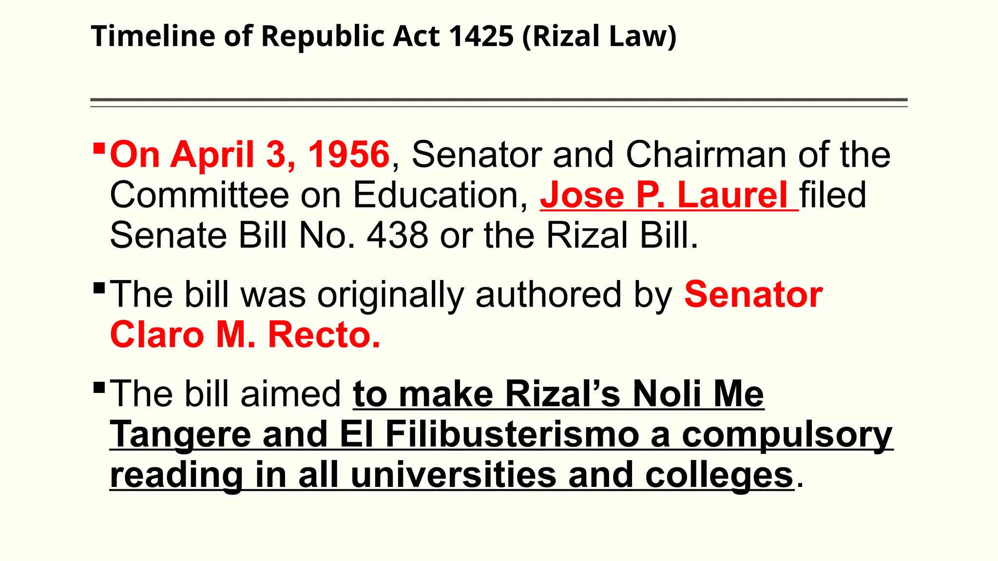 RA 1425 - TIMELINE OF REPUBLIC ACT 1425 (RIZAL LAW).pptx