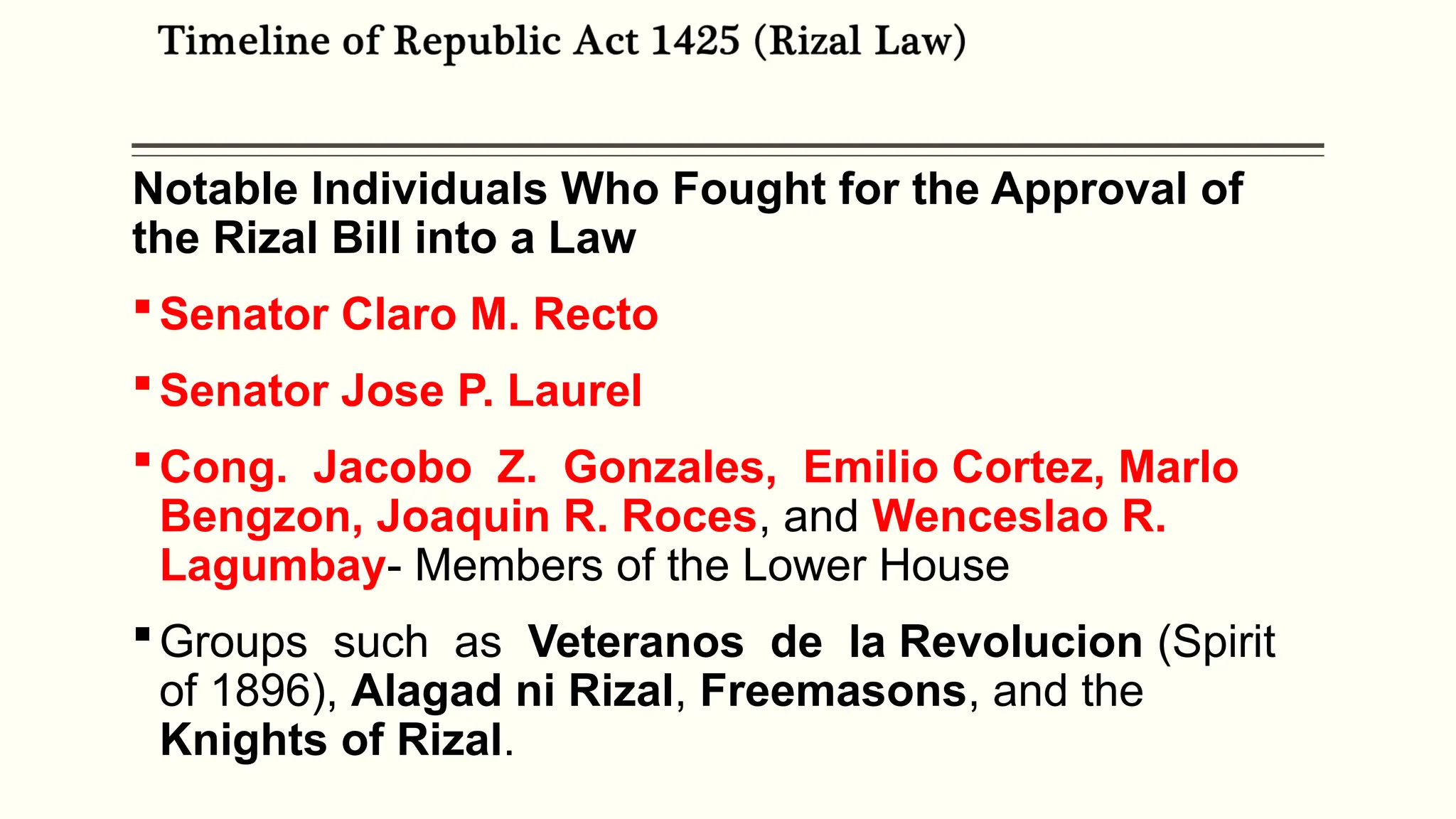 RA 1425 - TIMELINE OF REPUBLIC ACT 1425 (RIZAL LAW).pptx