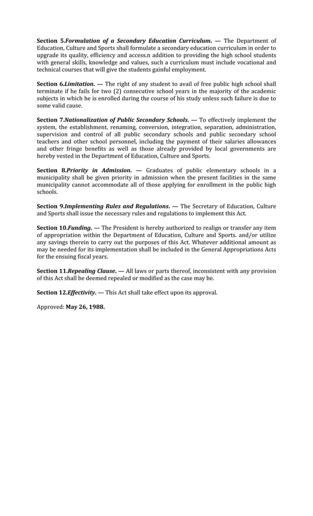 Ra 6655 free public secondary education | DOCX | Secondary Education ...