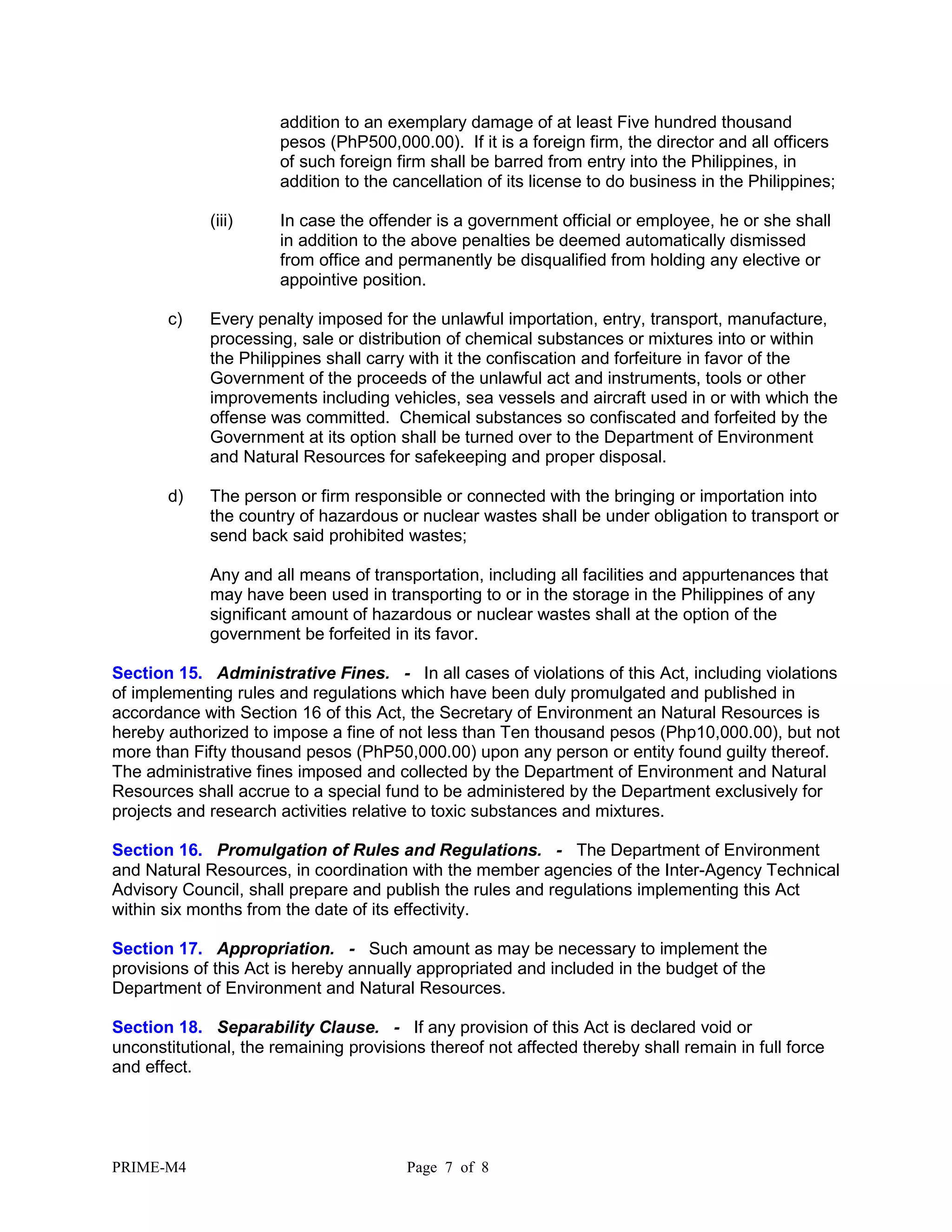 Environmental Laws RA 6969 | PDF