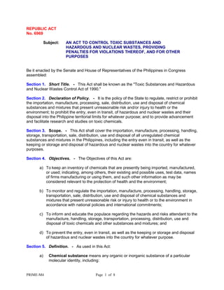 Environmental Laws RA 6969 | PDF