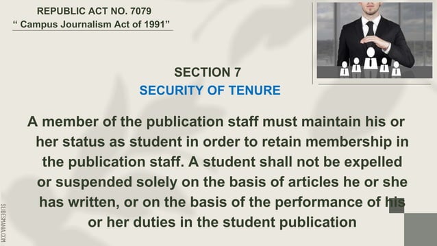RA 7079-CAMPUS JOURNALISM ACT OF 1991 (Pastores and Norbe).pptx ...
