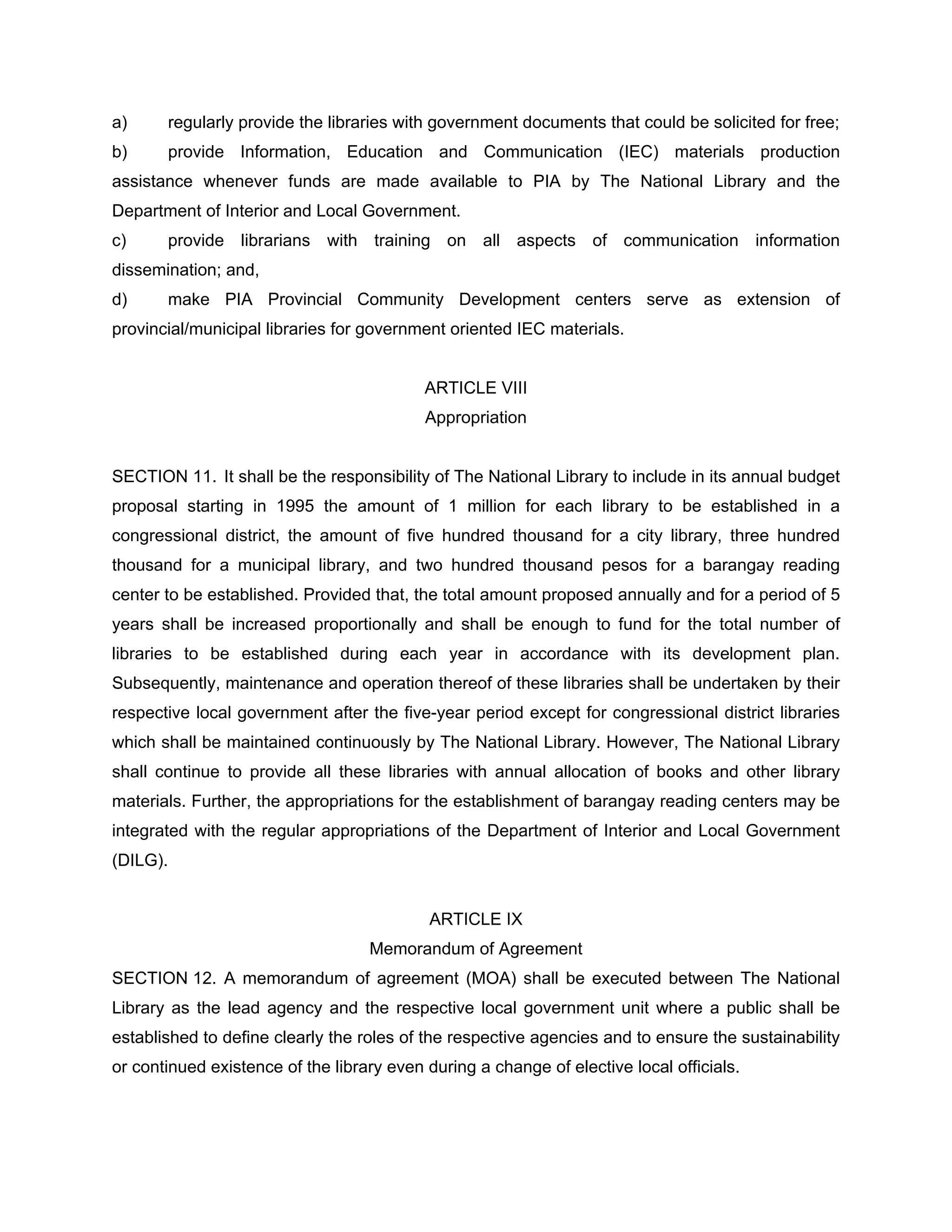 Republic Act No, 7743 and IRR: Philippine Library Law | PDF