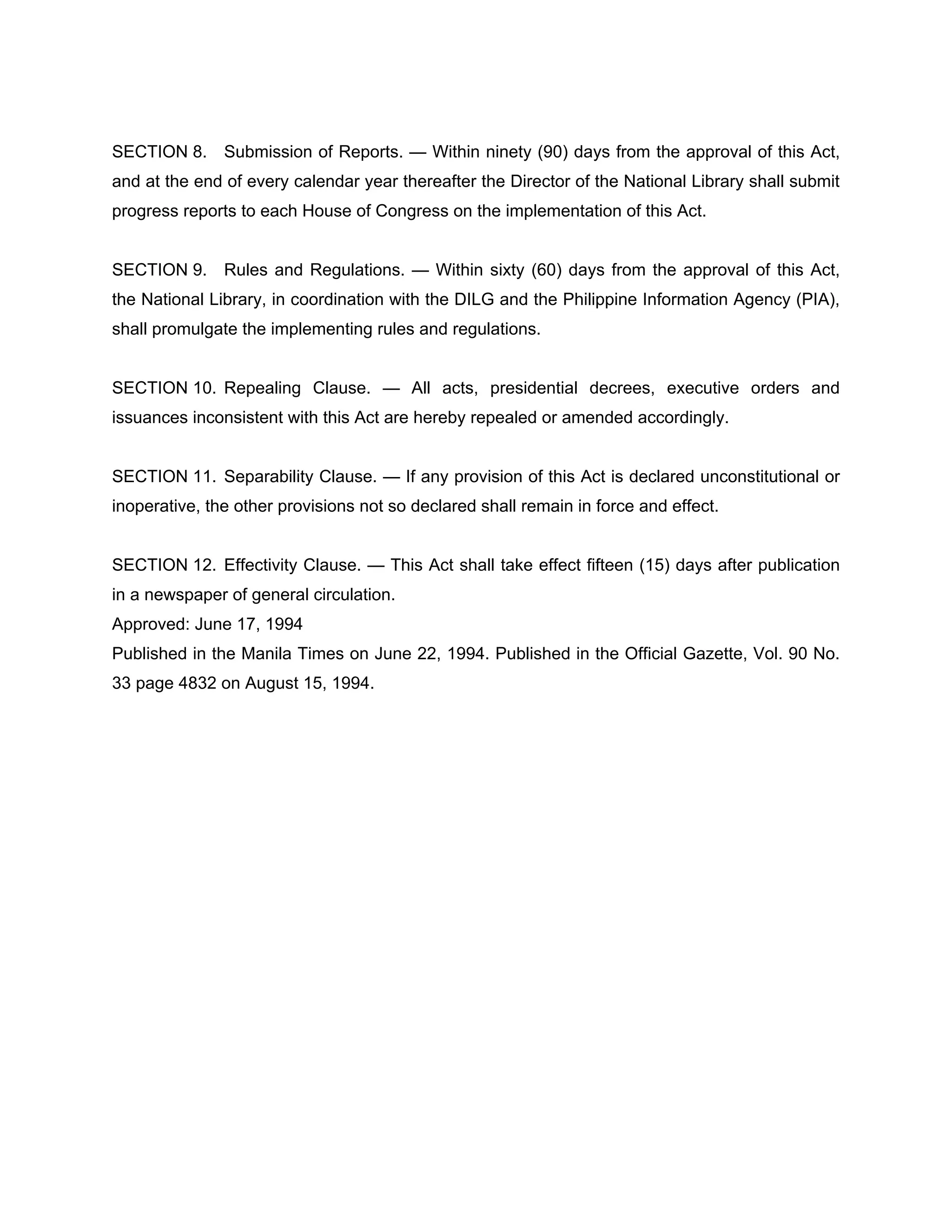 Republic Act No, 7743 and IRR: Philippine Library Law | PDF