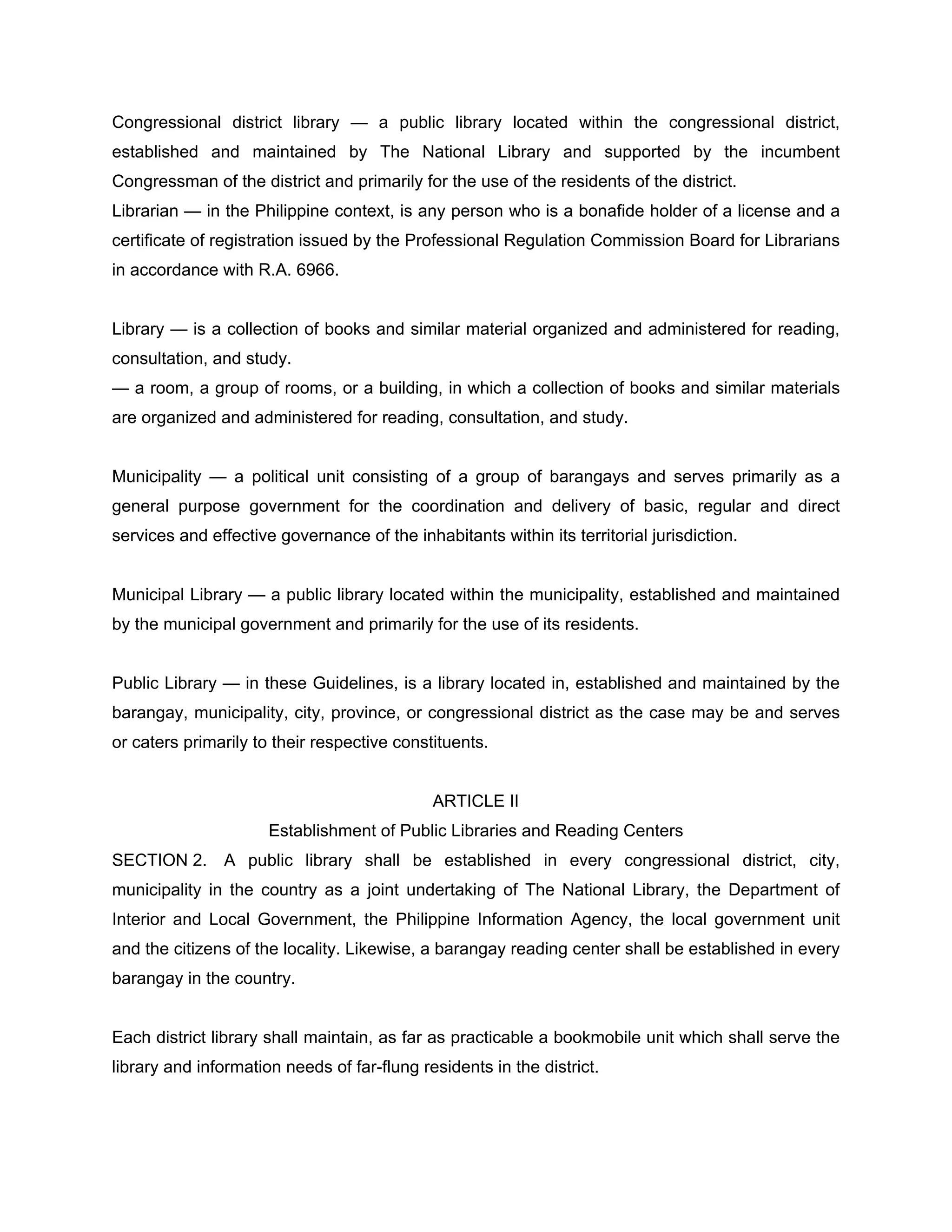 Republic Act No, 7743 and IRR: Philippine Library Law | PDF