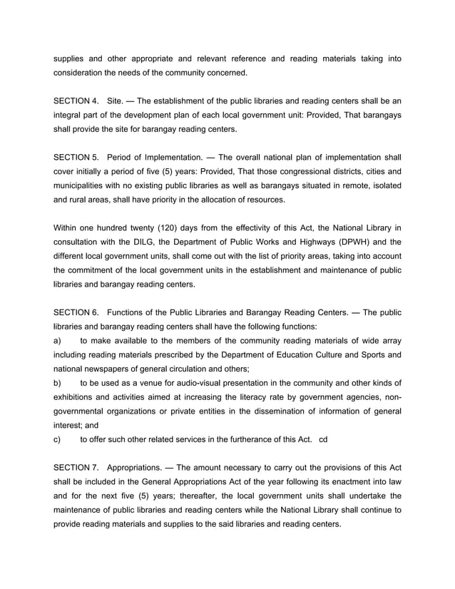 Republic Act No, 7743 and IRR: Philippine Library Law | PDF