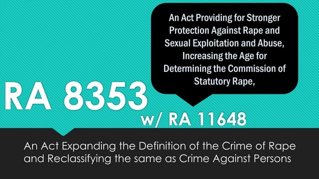 1. Overview of RA 8353 & RA 11648 Laws ” | PPTX | Crime & Harmful Acts ...