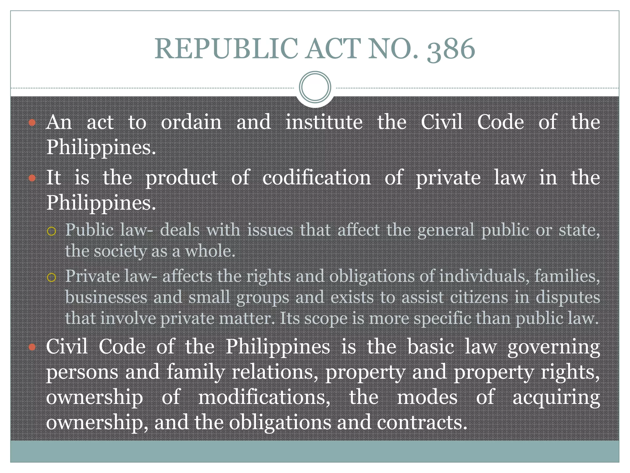 R.A. 386 (Civil Code of the Philippines - Artcile 1723) | PPTX