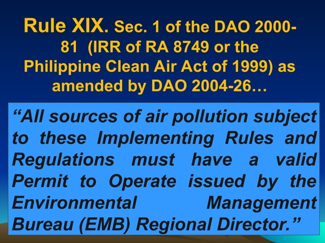 RA 8749 The Philippine Clean Air Act.ppt | Indoor Environmental Quality ...