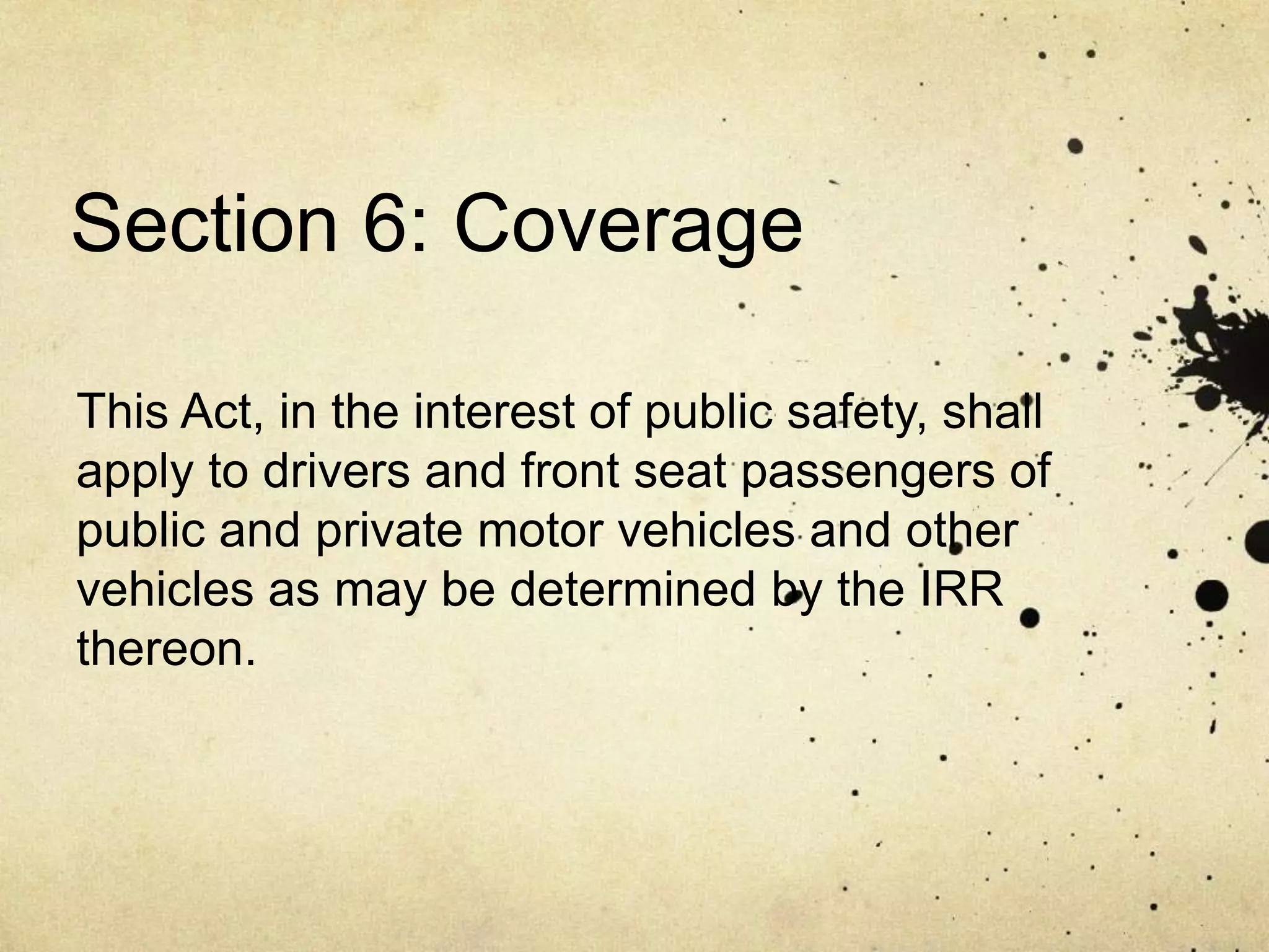 Seat Belt Use Act of 1999 (RA 8750) | PPTX