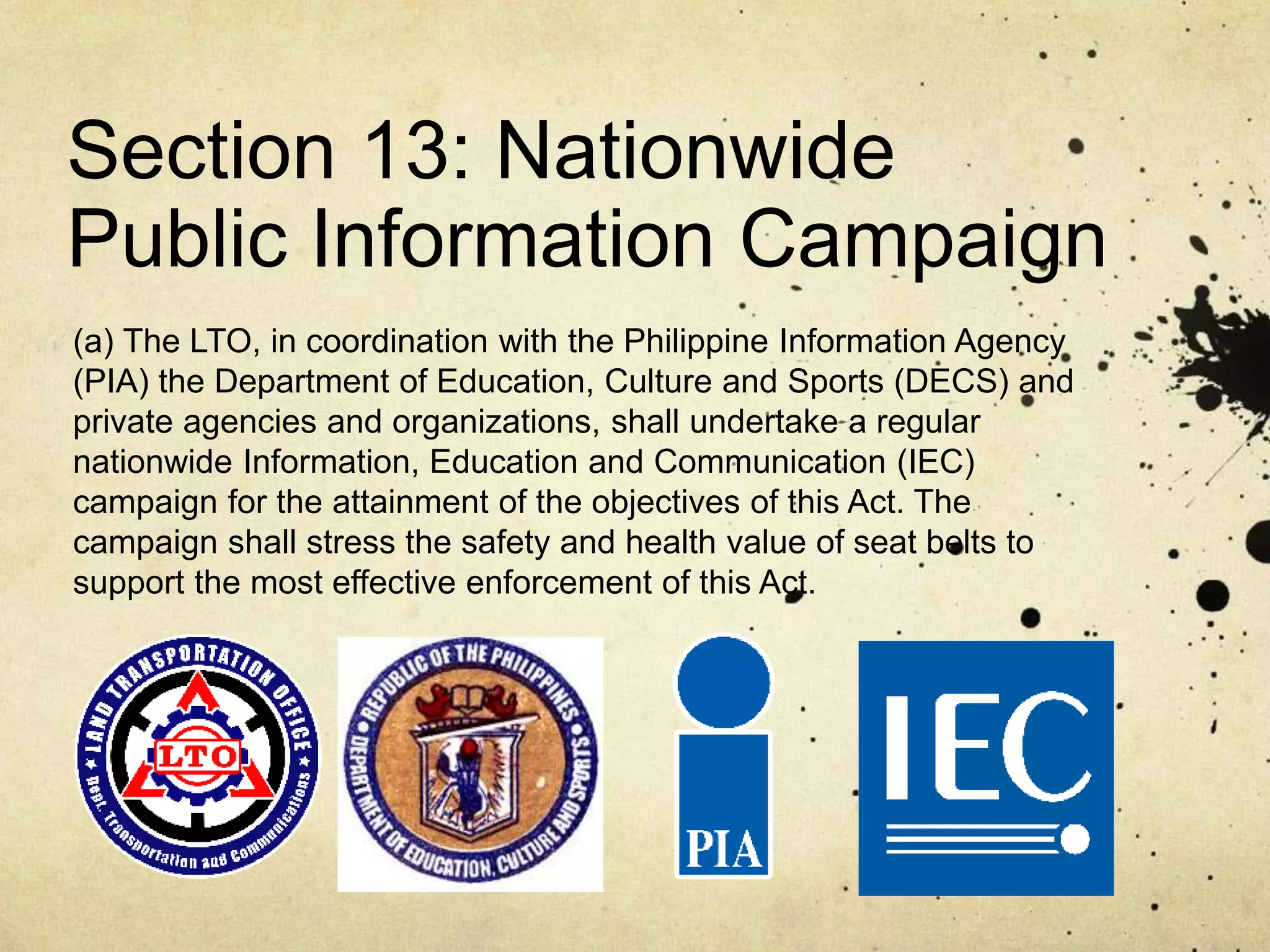 Seat Belt Use Act of 1999 (RA 8750) | PPTX