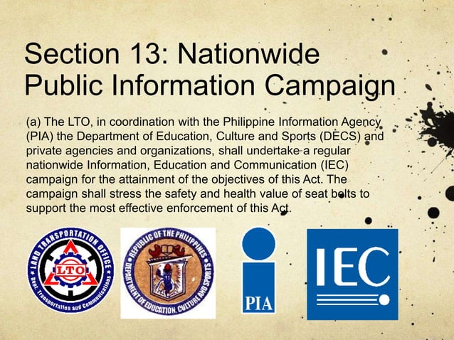 Seat Belt Use Act of 1999 (RA 8750) | PPTX | Auto Safety | Automotive