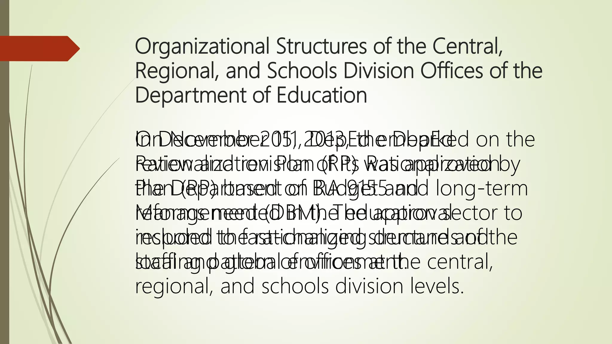 Basic Education System: DepEd Organizational Structure | PPTX