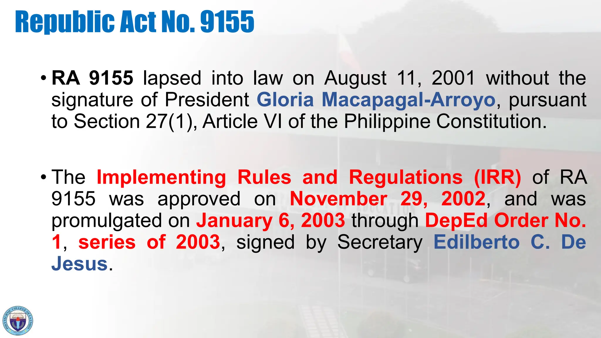 RA 9155 or Governance of Basic Education Act of 2001 | PDF