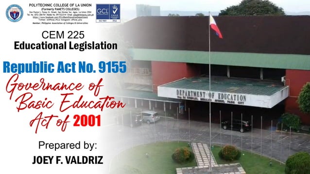 RA 9155 or Governance of Basic Education Act of 2001 | PDF | Primary ...