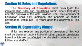 RA 9155 or Governance of Basic Education Act of 2001 | PDF