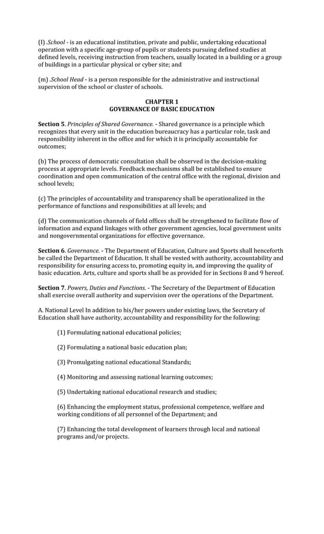 Ra 9155 dep ed law | DOCX | Professional School | Postgraduate Education