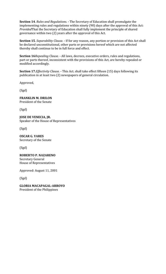 Ra 9155 dep ed law | DOCX | Professional School | Postgraduate Education