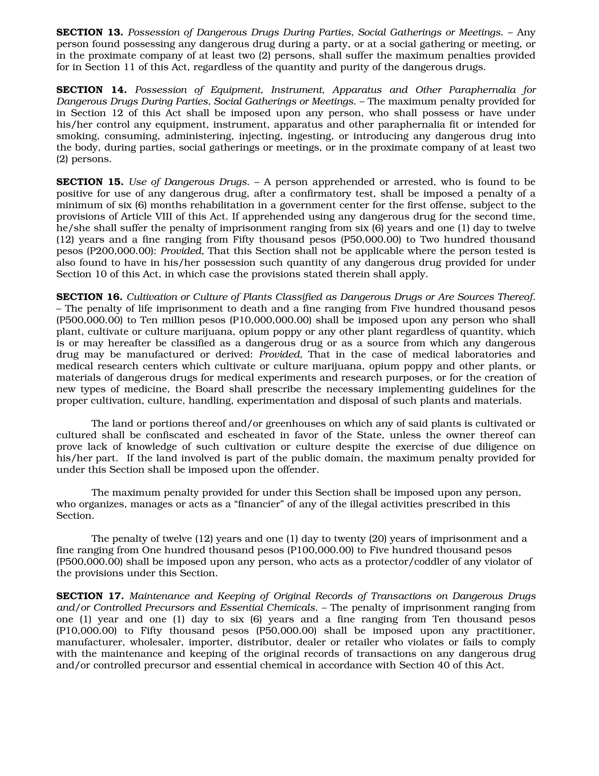 Ra 9165 comprehensive dangerous drugs act | PDF