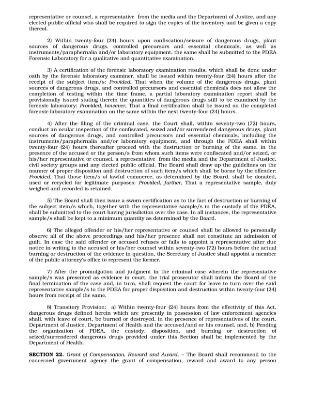 Ra 9165 comprehensive dangerous drugs act | PDF