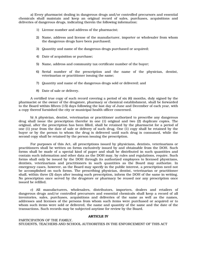 Ra 9165 comprehensive dangerous drugs act | PDF