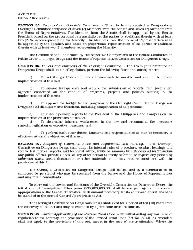 Ra 9165 comprehensive dangerous drugs act | PDF