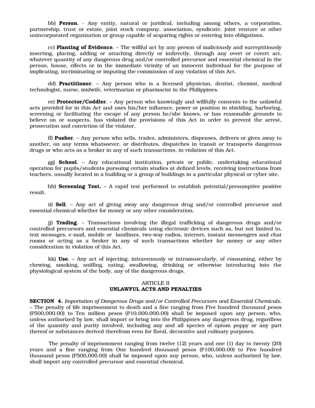 Ra 9165 comprehensive dangerous drugs act | PDF