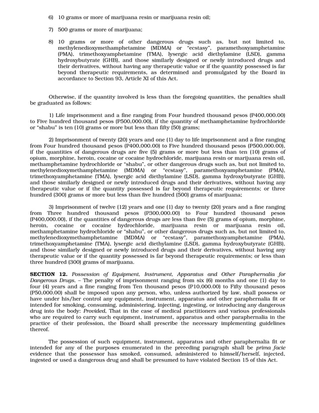 Ra 9165 comprehensive dangerous drugs act | PDF