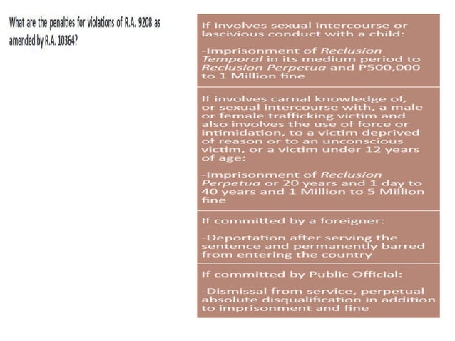 RA 9208 amended RA 10364 ANTI - TRAFFICKING.pptx | Crime & Harmful Acts ...