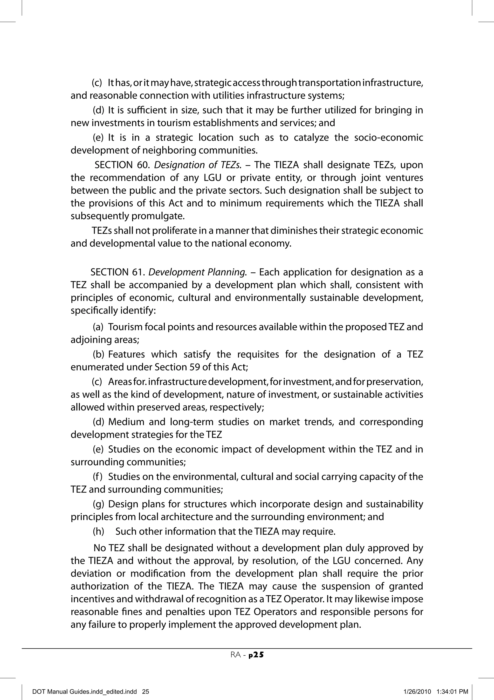 Philippine Tourism Act 2009 (RA 9593) | PDF