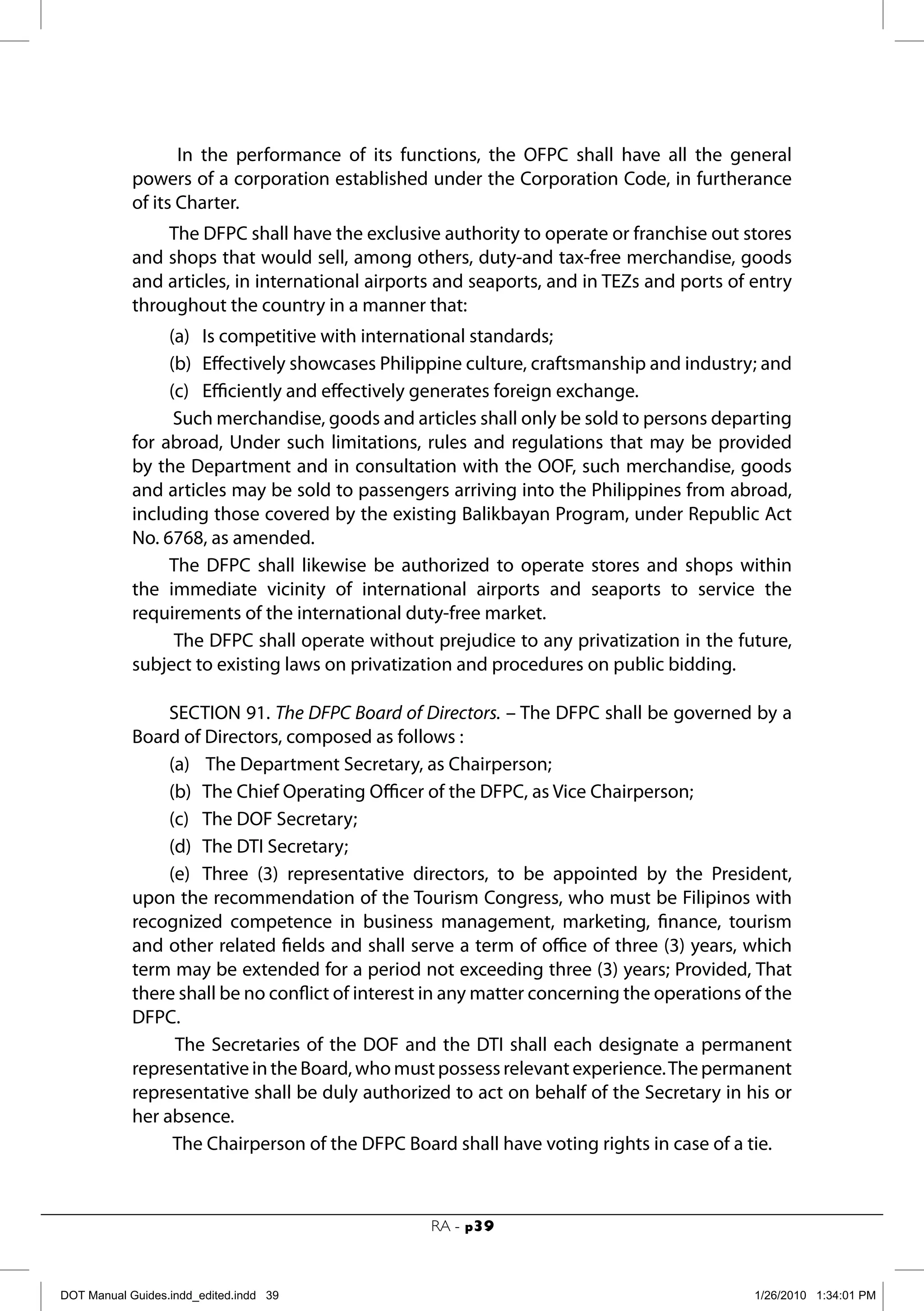 Philippine Tourism Act 2009 (RA 9593) | PDF