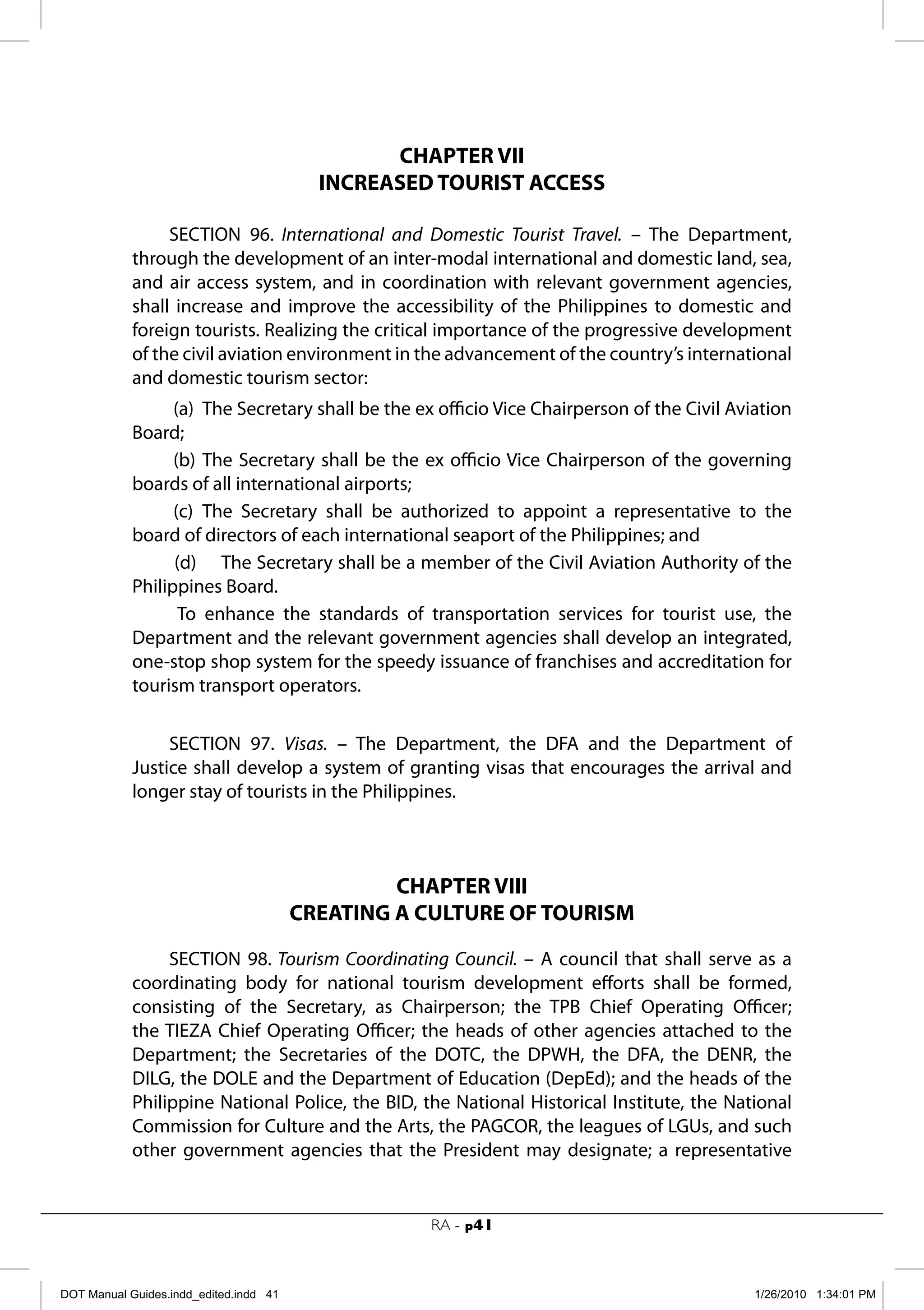 Philippine Tourism Act 2009 (RA 9593) | PDF