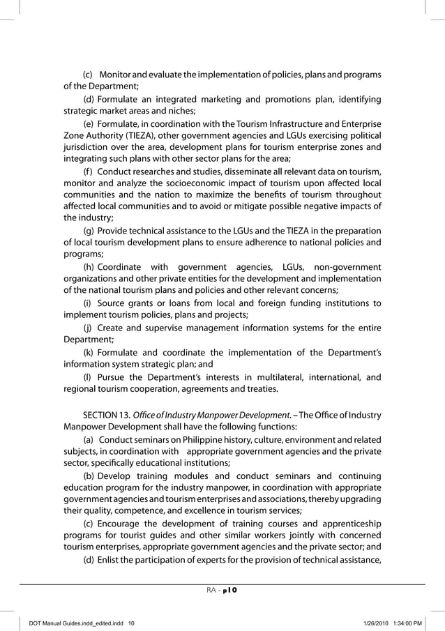 Philippine Tourism Act 2009 (RA 9593) | PDF | Travel