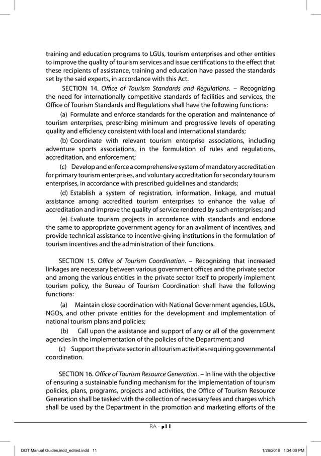 Philippine Tourism Act 2009 (RA 9593) | PDF | Travel