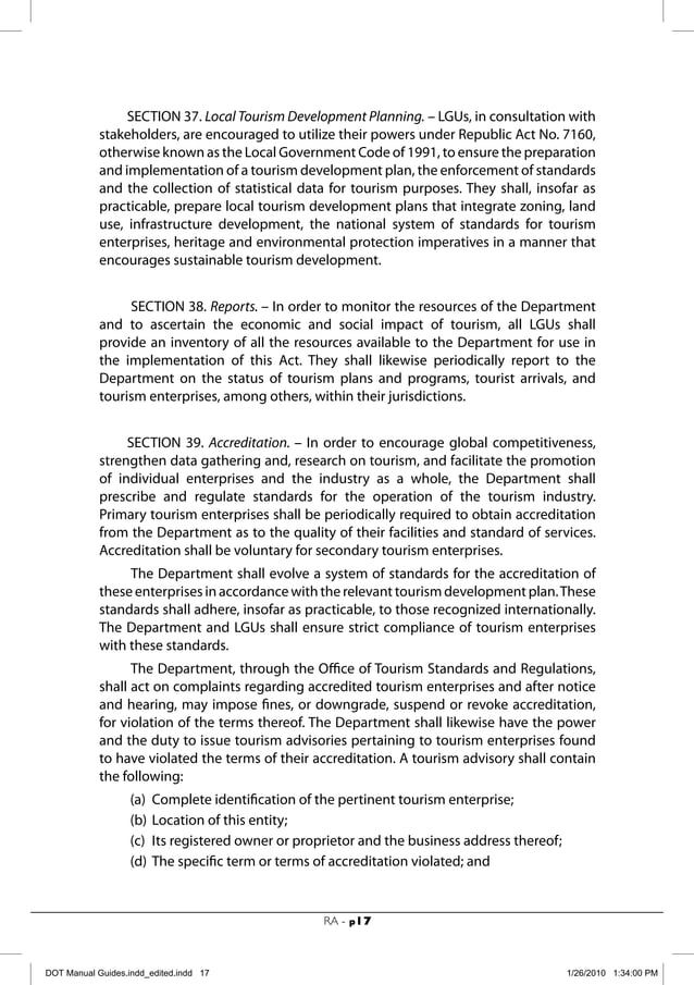Philippine Tourism Act 2009 (RA 9593) | PDF | Travel