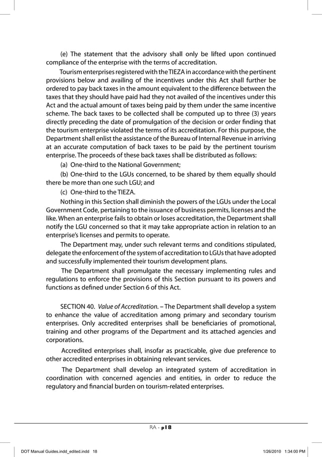 Philippine Tourism Act 2009 (RA 9593) | PDF | Travel