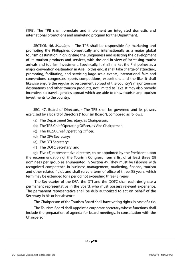 Philippine Tourism Act 2009 (RA 9593) | PDF | Travel