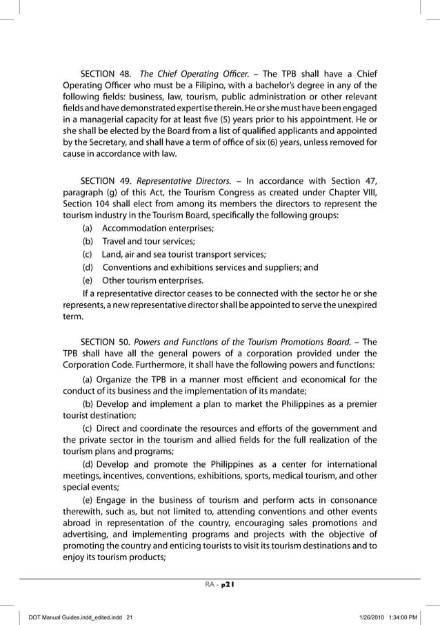 Philippine Tourism Act 2009 (RA 9593) | PDF | Travel