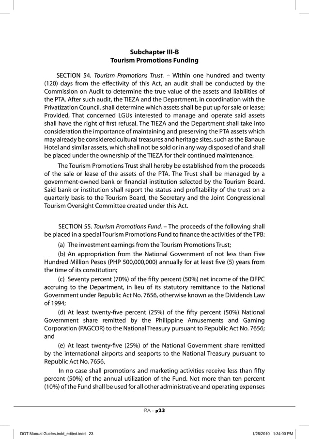 Philippine Tourism Act 2009 (RA 9593) | PDF | Travel