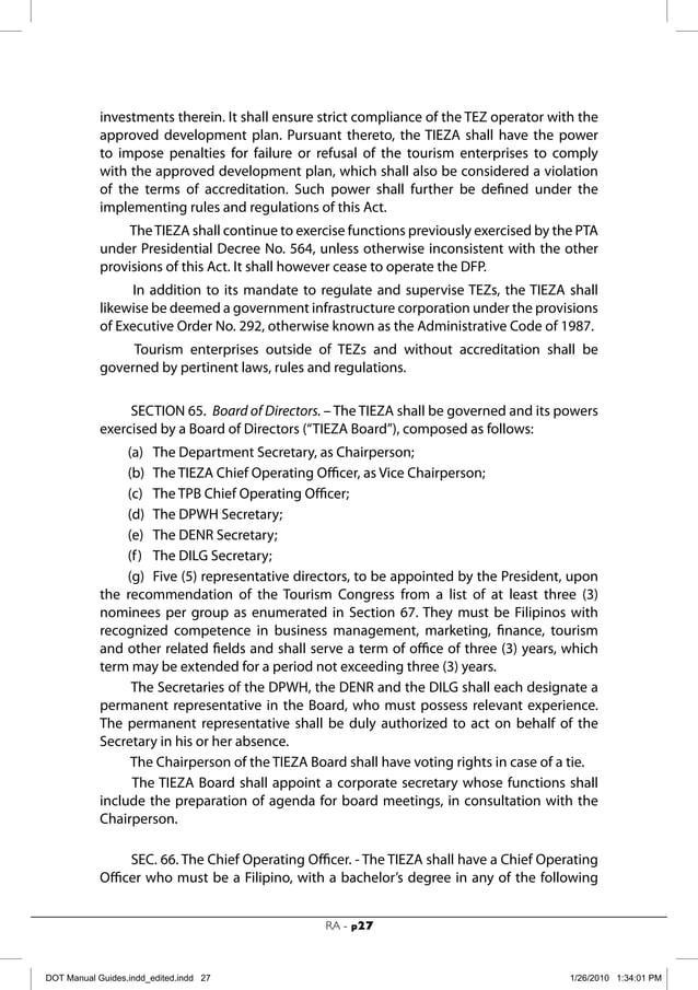 Philippine Tourism Act 2009 (RA 9593) | PDF | Travel